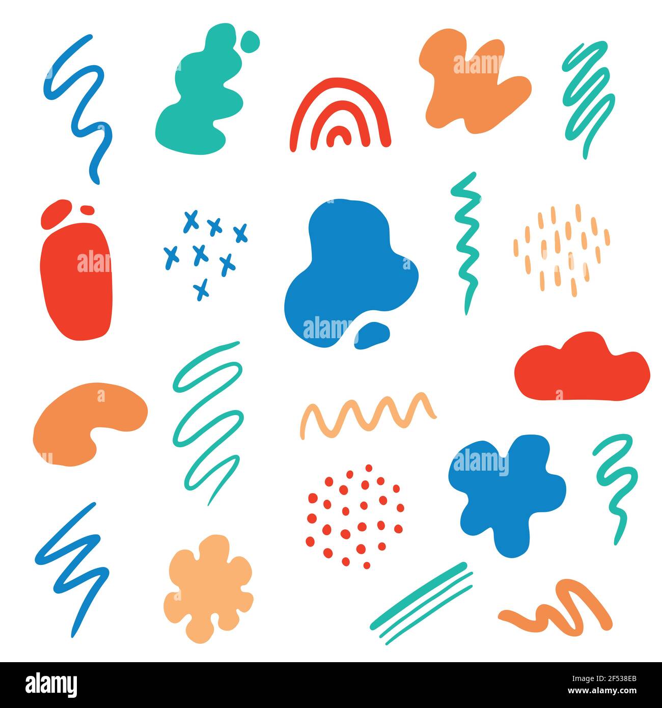 Hand drawn set of abstract brush elements, dot, blob, line, curve ...