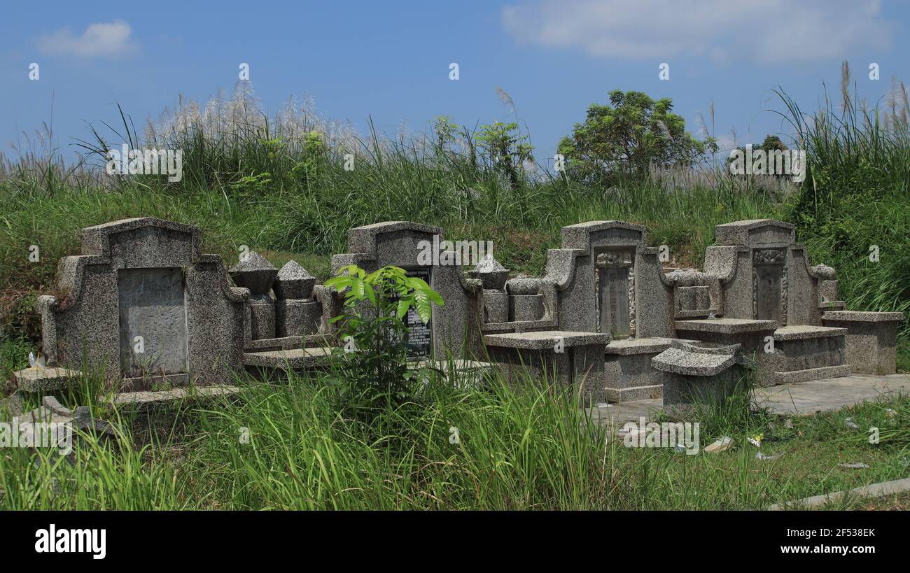 Chinese culture traditional concrete tombs with Chinese memorial name ...