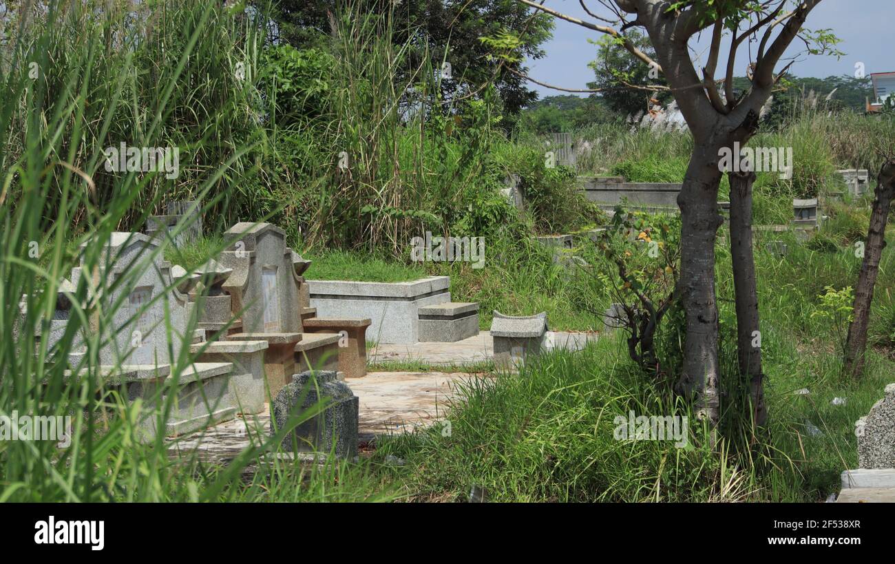 Chinese culture traditional concrete tombs with Chinese memorial name ...