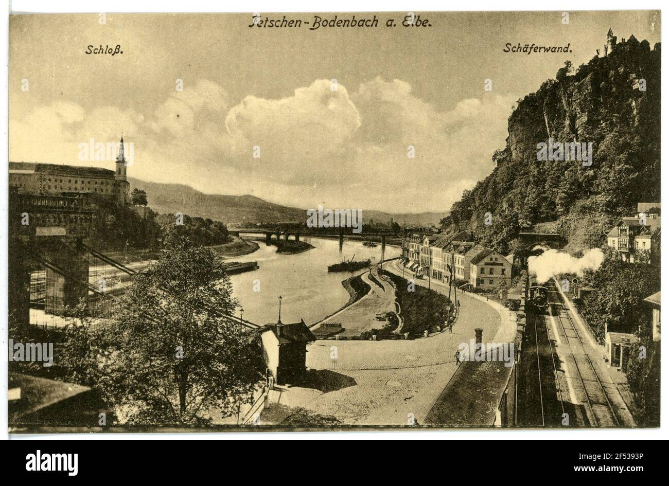 Shepherd wall, tunnel, lock, bridge, elbe, train Titschen. View to ...