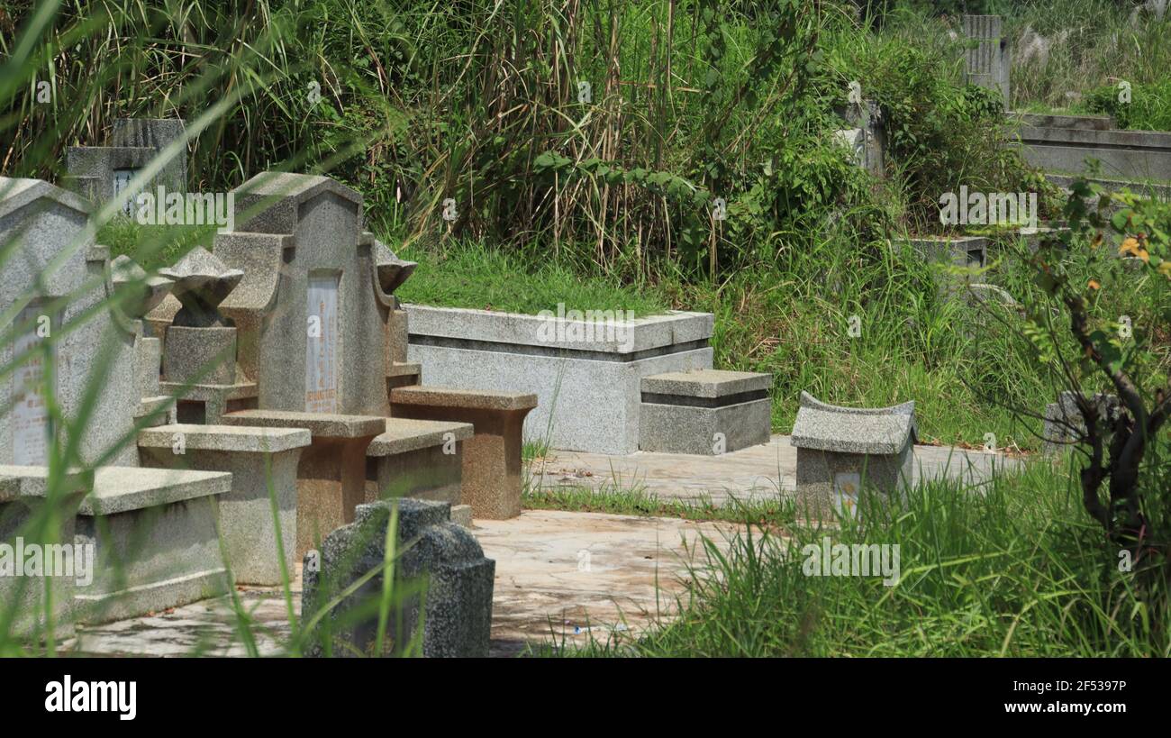 Chinese culture traditional concrete tombs with Chinese memorial name ...