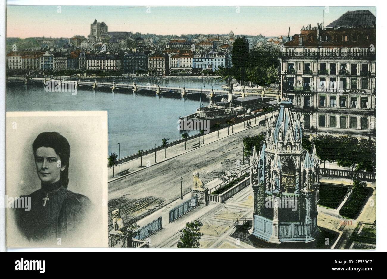 View of Geneva Budapest. Cityscape with portrait Queen Elisabeth (1870 ...