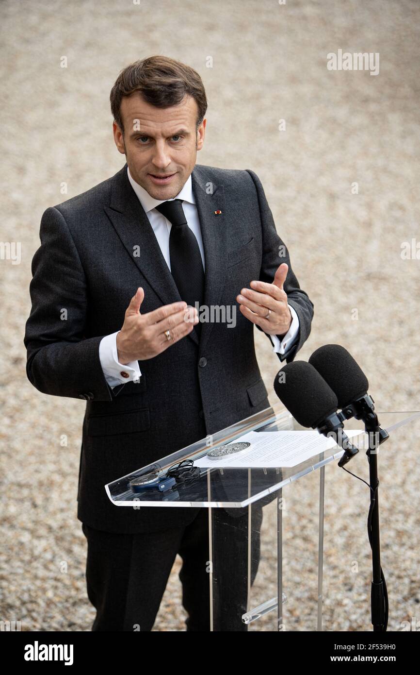 President Emmanuel Macron receives at the Elysee Palace representants ...