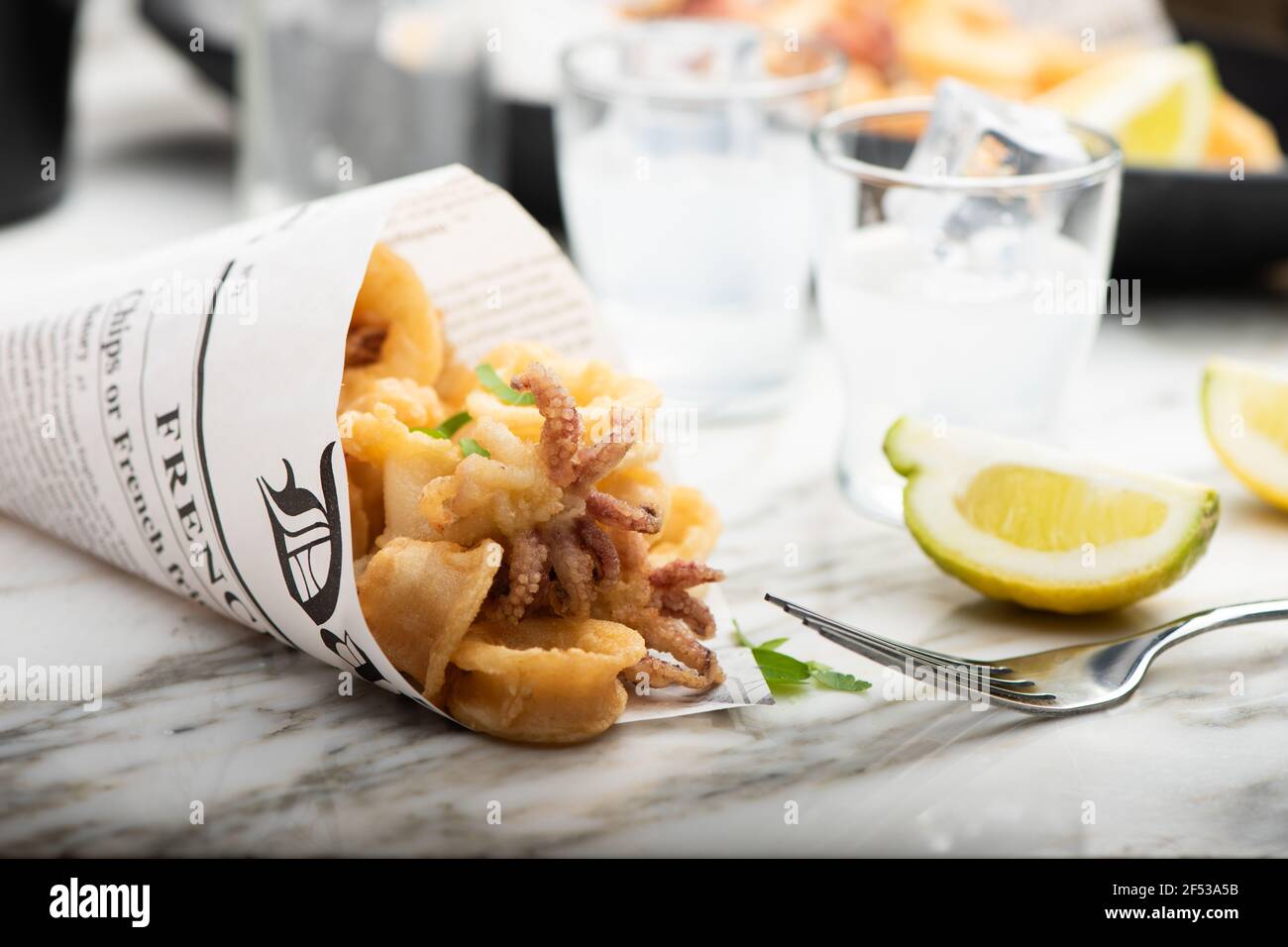 Fresh Fried Calamari. Mediterranean squid close up Stock Photo - Alamy
