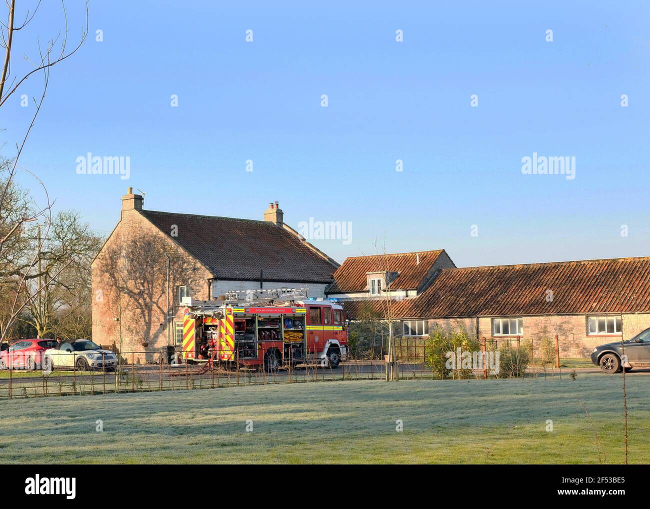 March - Fire engine in attendance to a rural farmhouse in Somerset ...