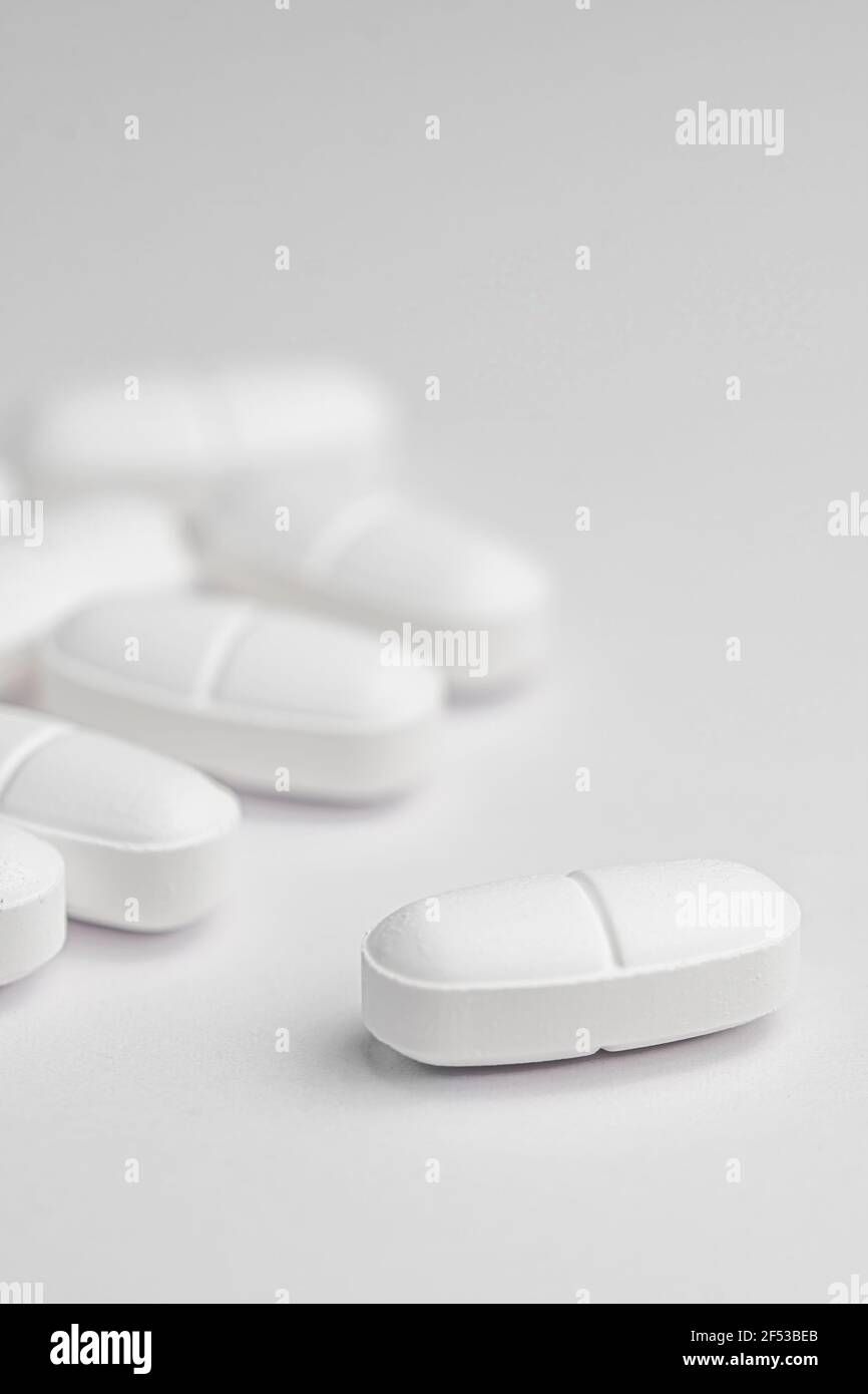 Macro photography of many Oval white tablet that can be divided Stock ...