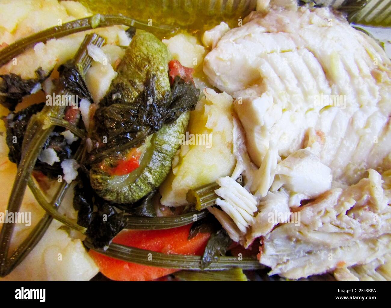 Greek Cuisine. Freshly Cooked Cod Fish, Bakaliaros, Crete, Greece Stock ...