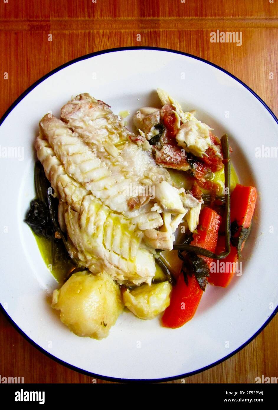 Greek Cuisine. Freshly Cooked Cod Fish, Bakaliaros, Crete, Greece Stock ...