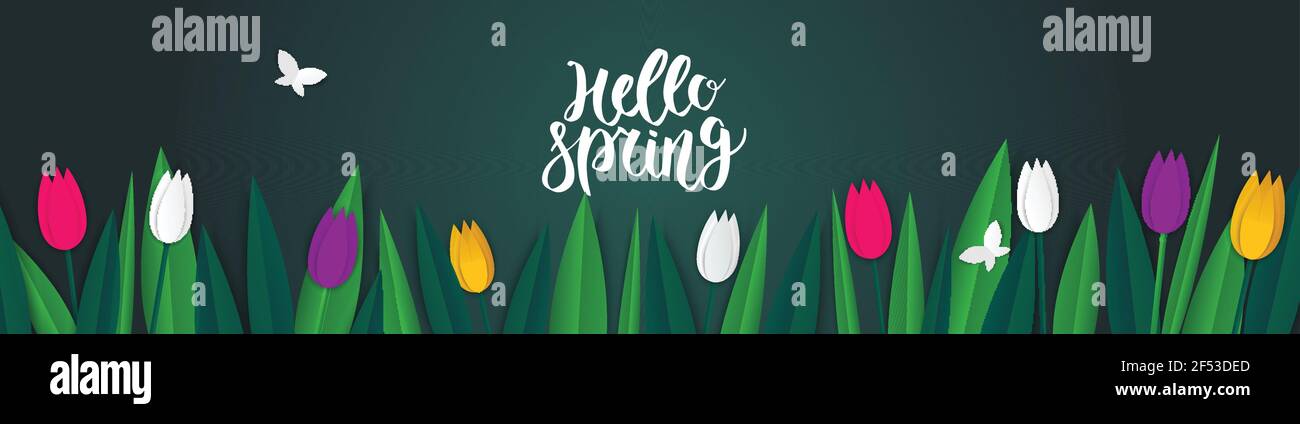Spring sale banner with paper tulip. Banner perfect for promotions ...