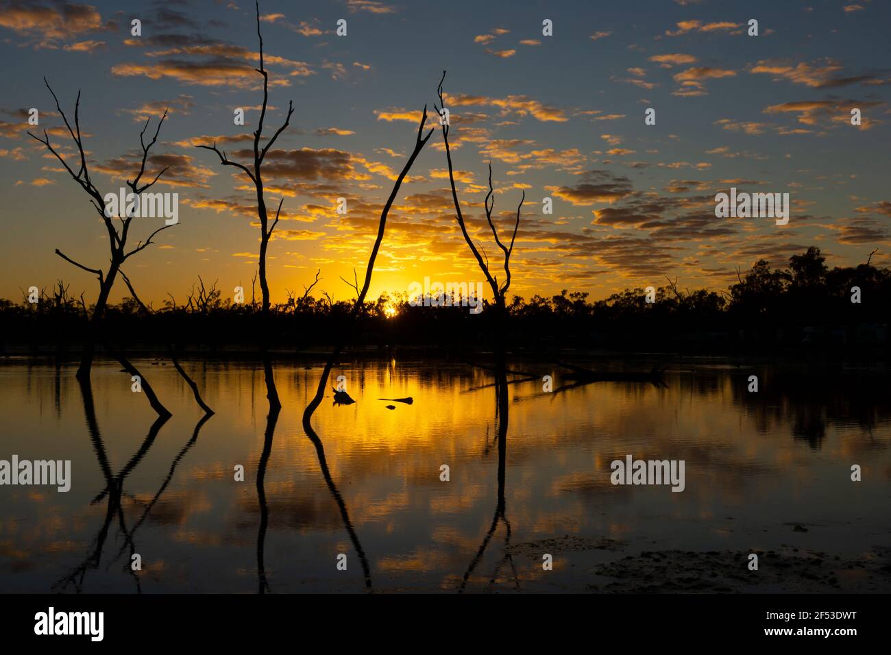 Sunset at Lara wetlands and camping grounds in outback Western ...