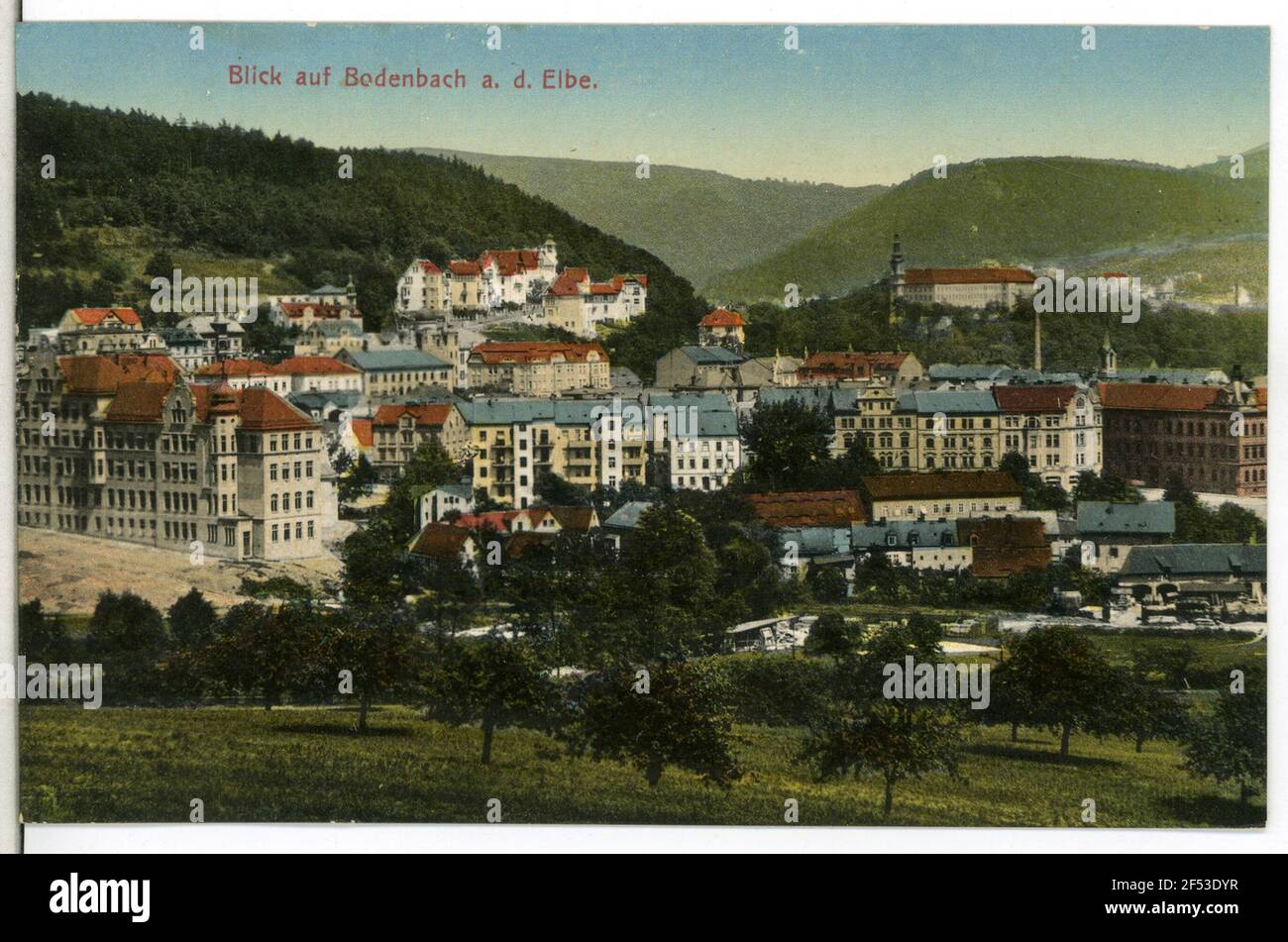 View of Bodenbach Bodenbach. View of Groundbach a. d. Elbe with castle ...