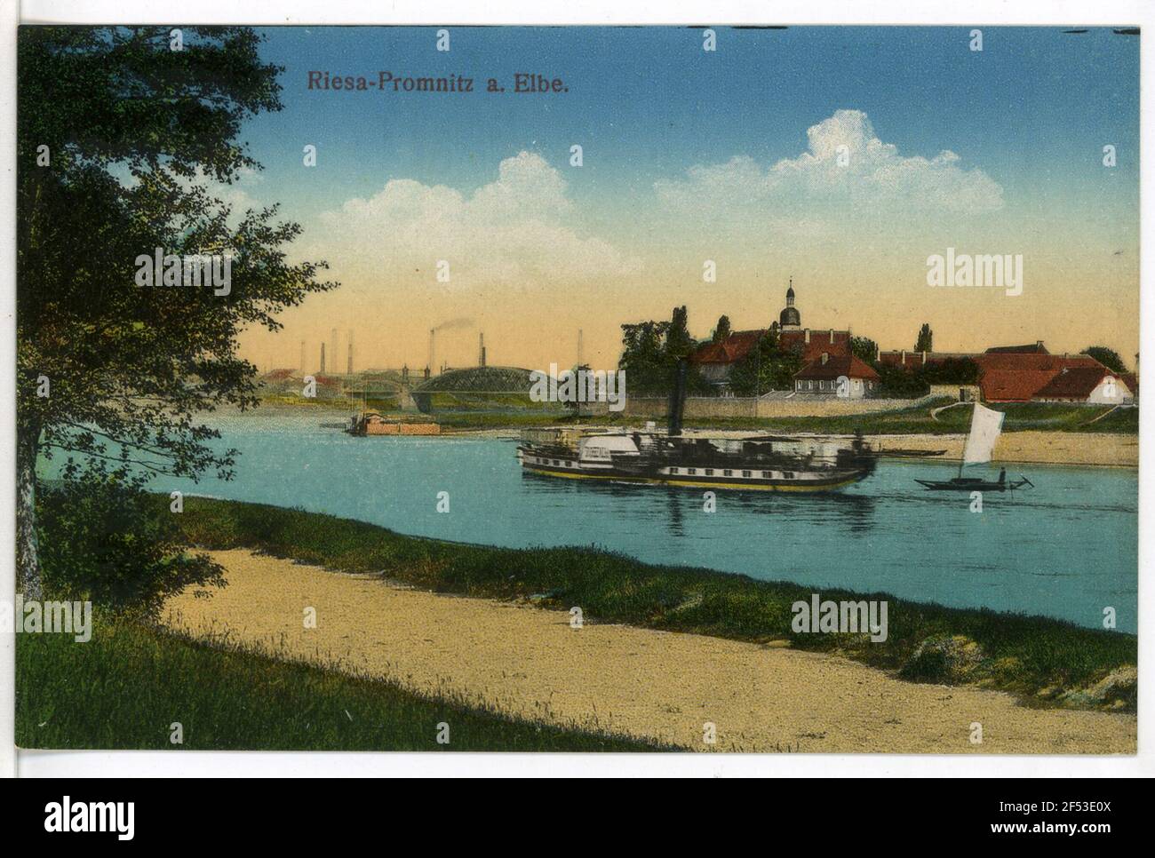 Promnitz - Elbe with steamer Riesa. Promnitz - Elbe with steamer Stock ...