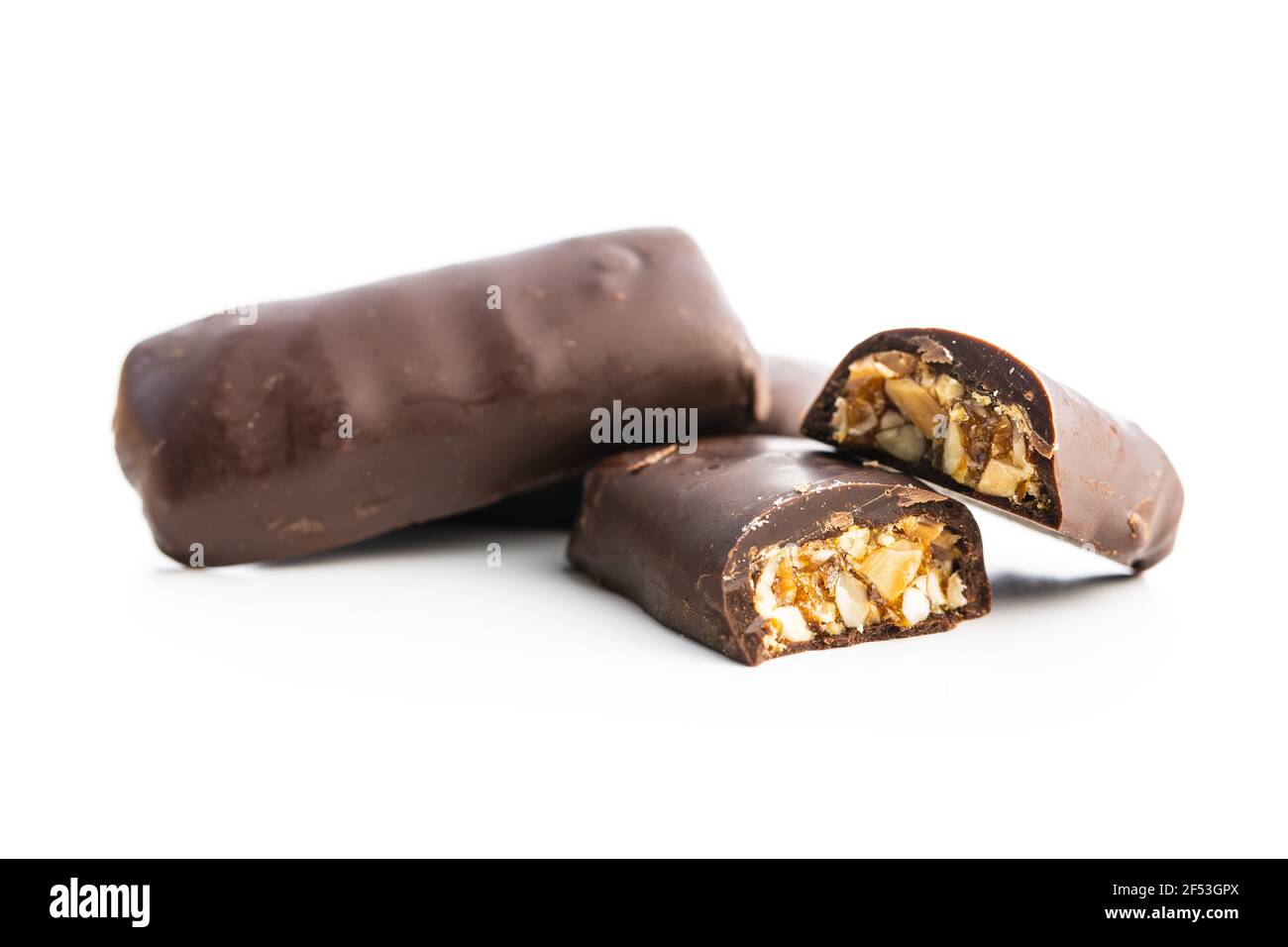 Chocolate bars with nuts filling isolated on white background Stock ...