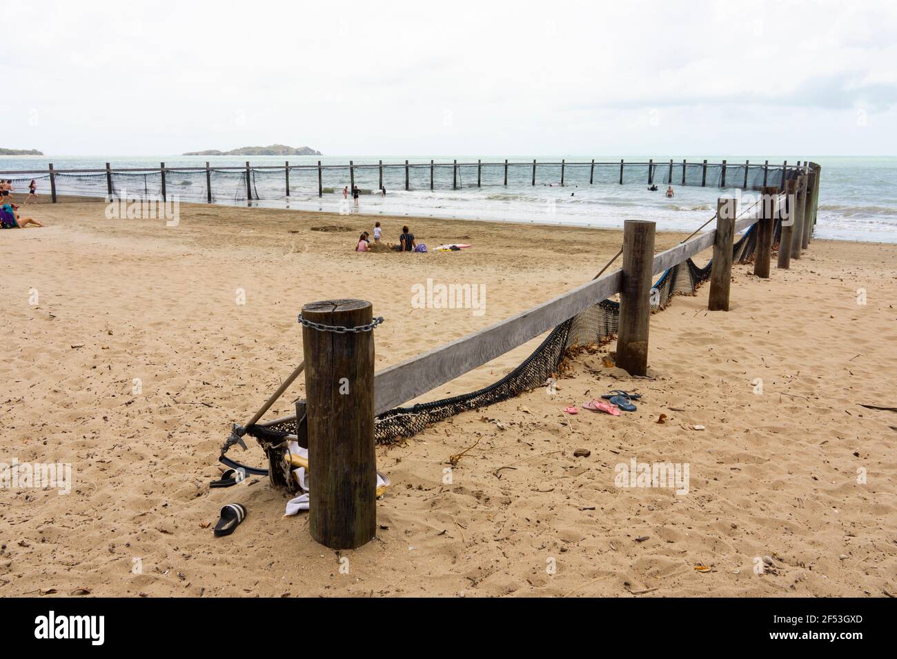 A netted beach swimming enclosure protecting people from sharks ...