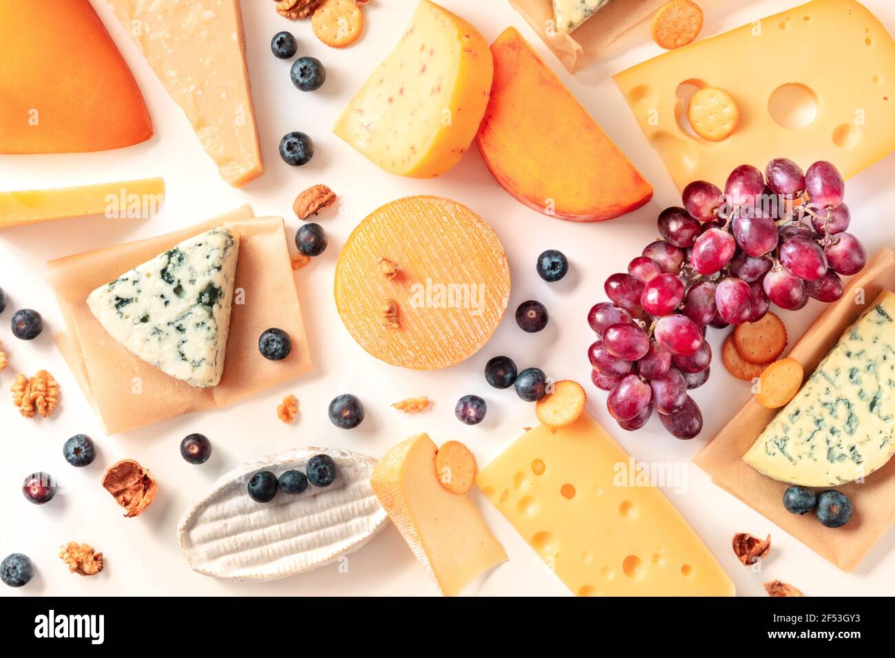 Cheese variety. An assortment of various cheeses, shot from above Stock ...