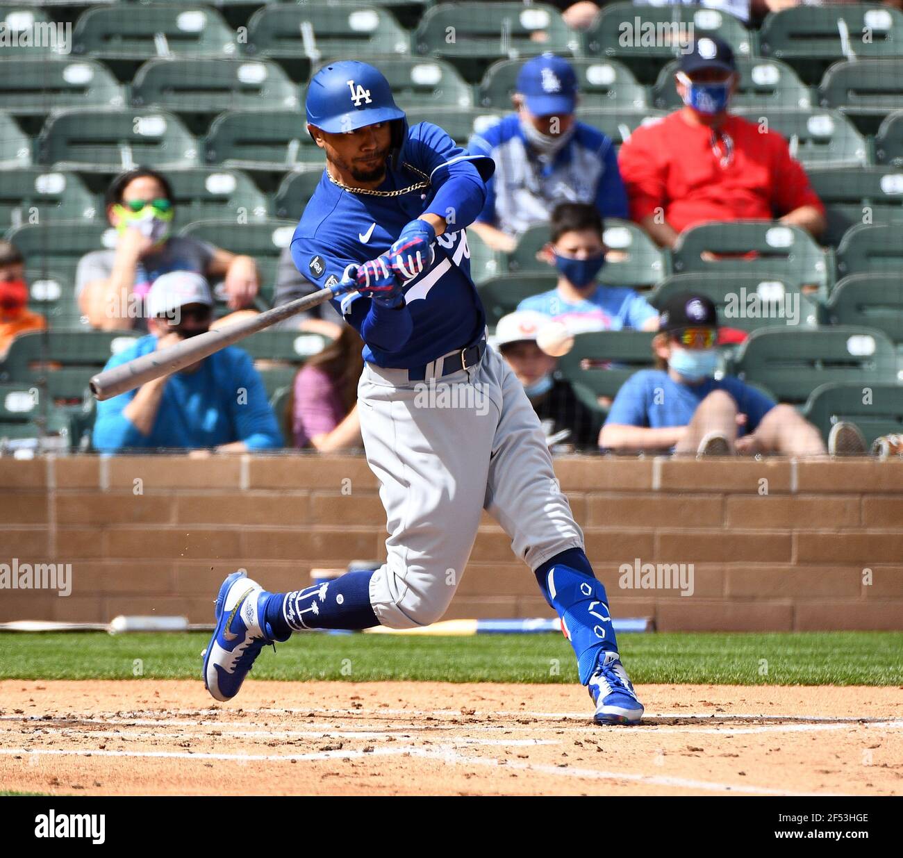 Mookie Betts of the Los Angeles Dodgers plays during a MLB spring ...