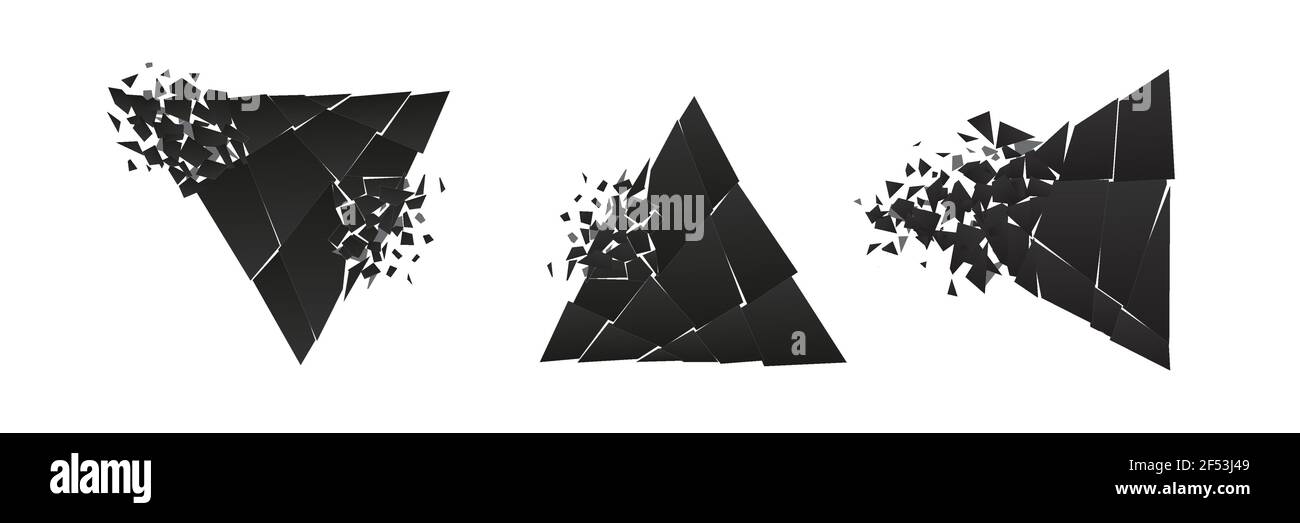 Shape shattered and explodes flat style design vector illustration set ...