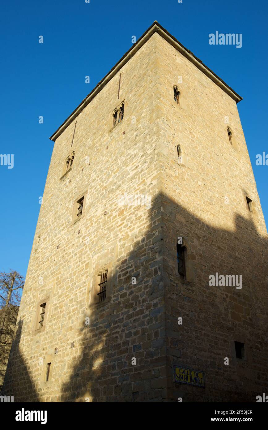 Medieval tower, known as the prison tower or clock tower, in the city ...