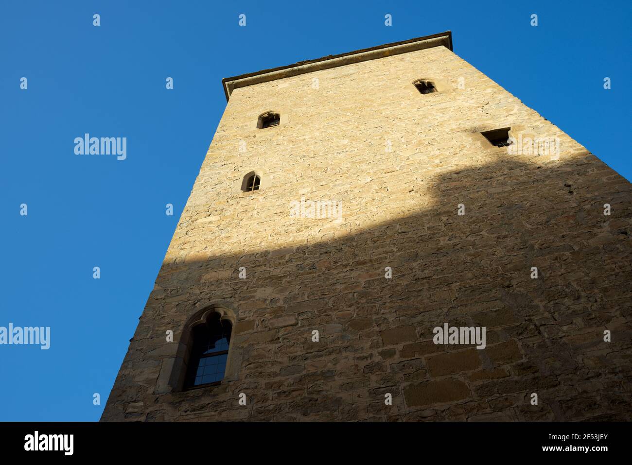 Medieval tower, known as the prison tower or clock tower, in the city ...