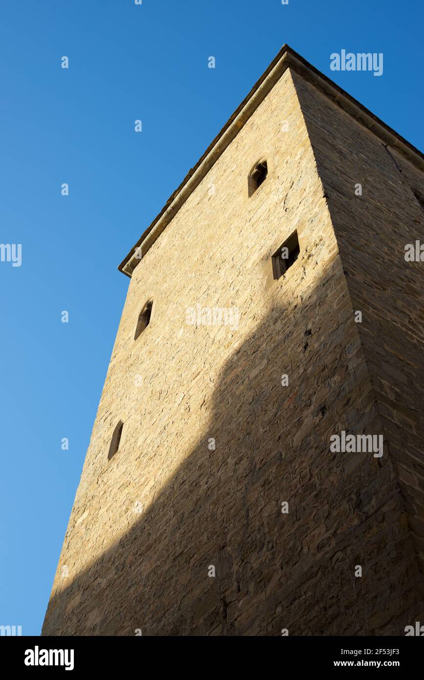 Medieval tower, known as the prison tower or clock tower, in the city ...