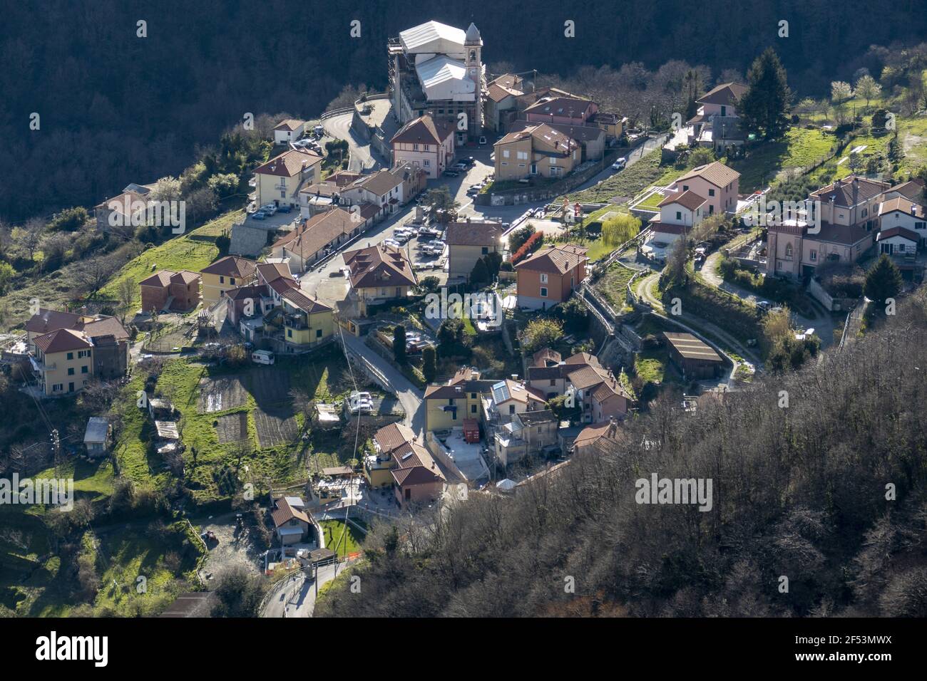 Village scene above a hill in the countryside Stock Photo - Alamy