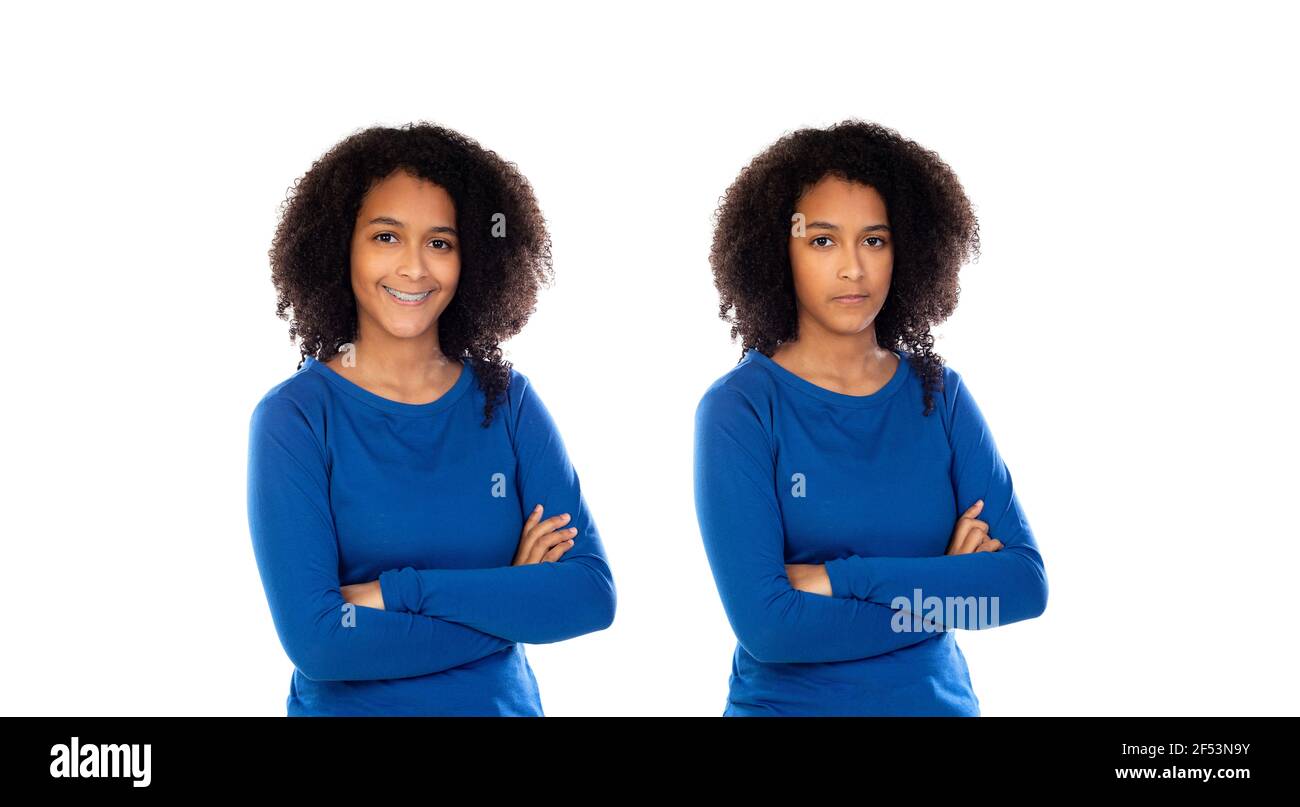Two teenager twins with different characters isolated on a white ...