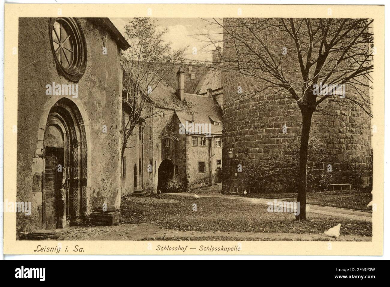 Castle shop with lock chapel Leisnig. Schlosshof with castle chapel ...