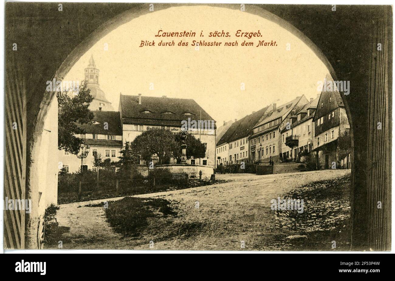 View through the Schloßtor to the market Lauenstein. View through d ...