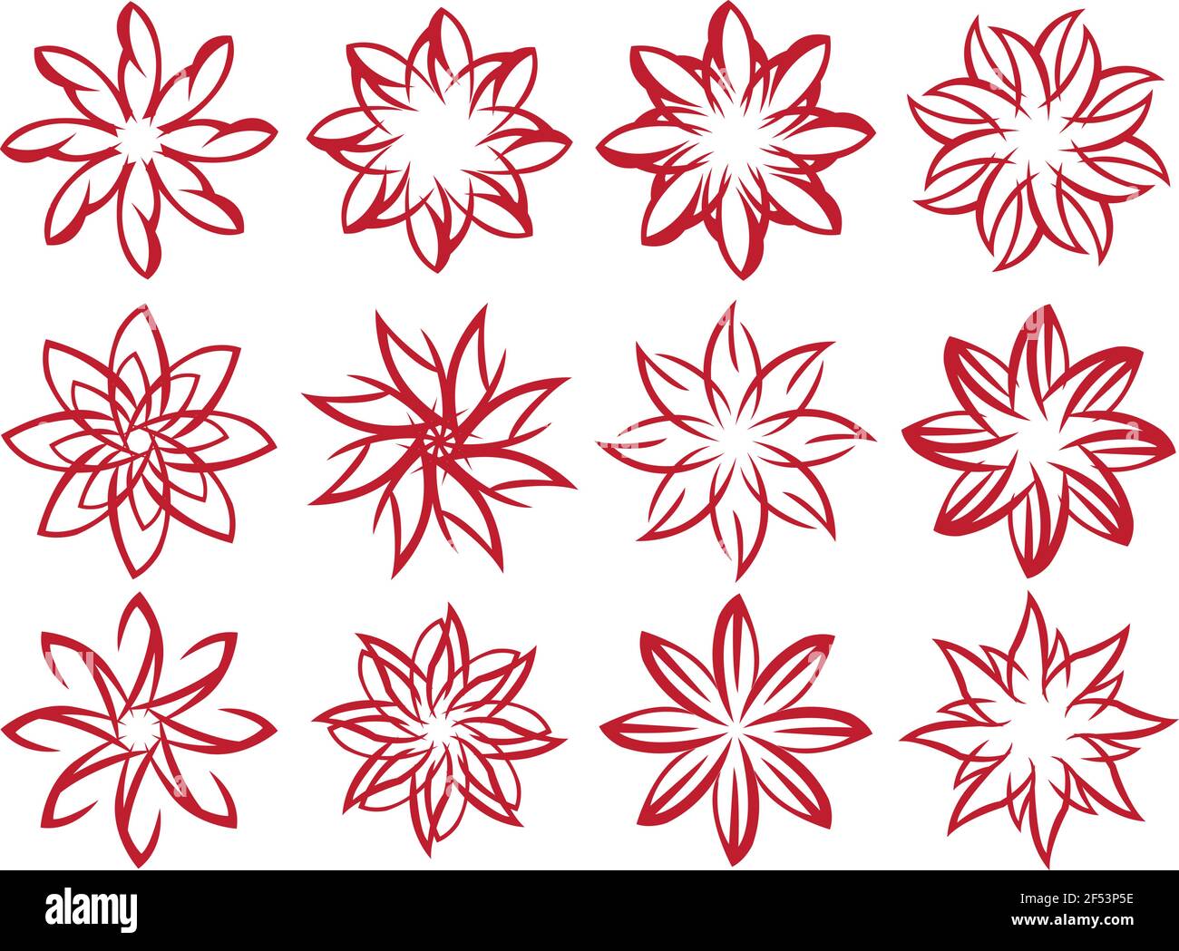 Set of vector flora design elements in red isolated on white background ...