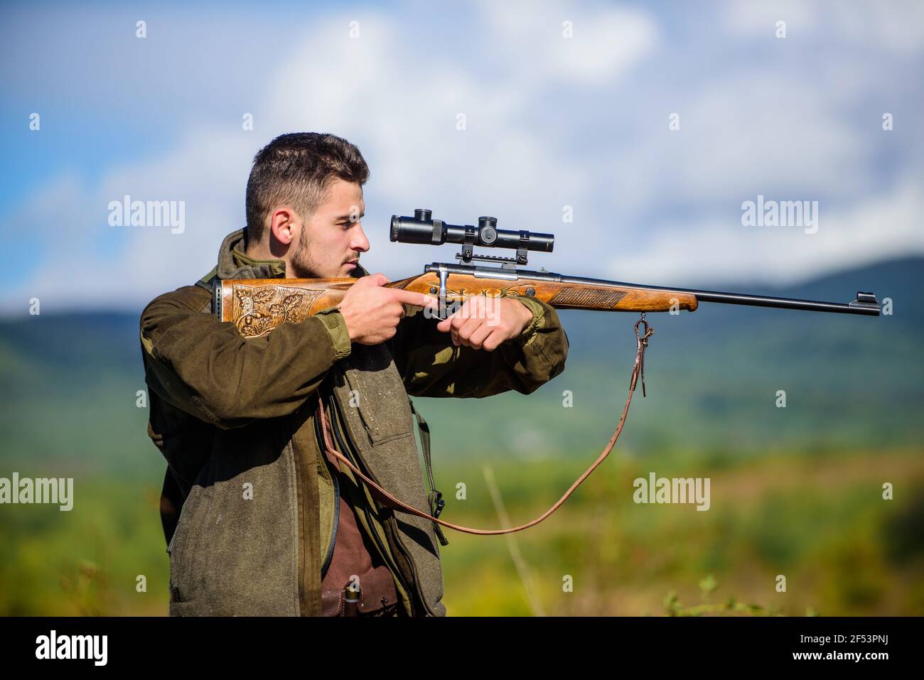 Hunting weapon gun or rifle. Masculine hobby activity. Hunting target ...