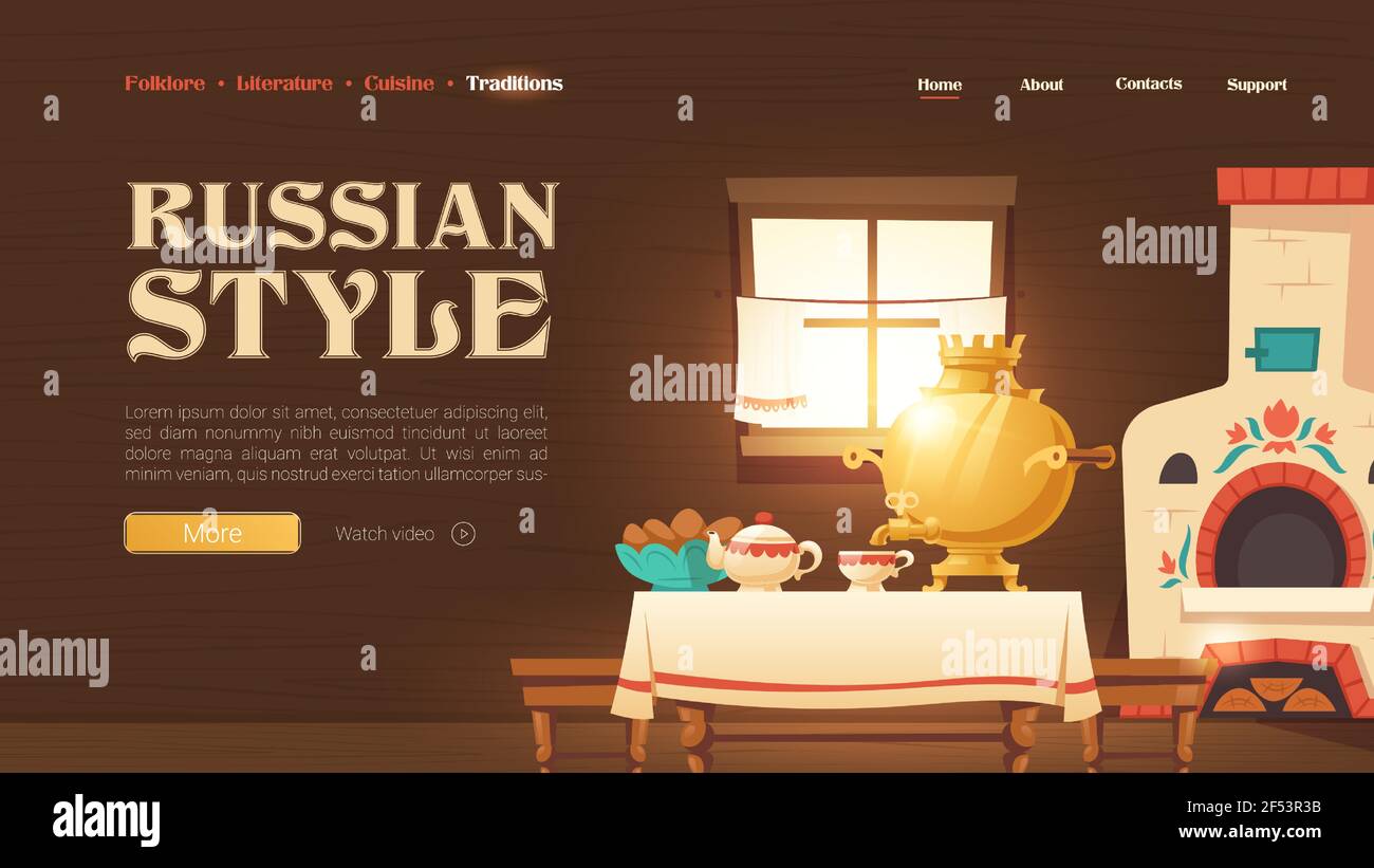Russian style landing page with kitchen interior Stock Vector Image ...