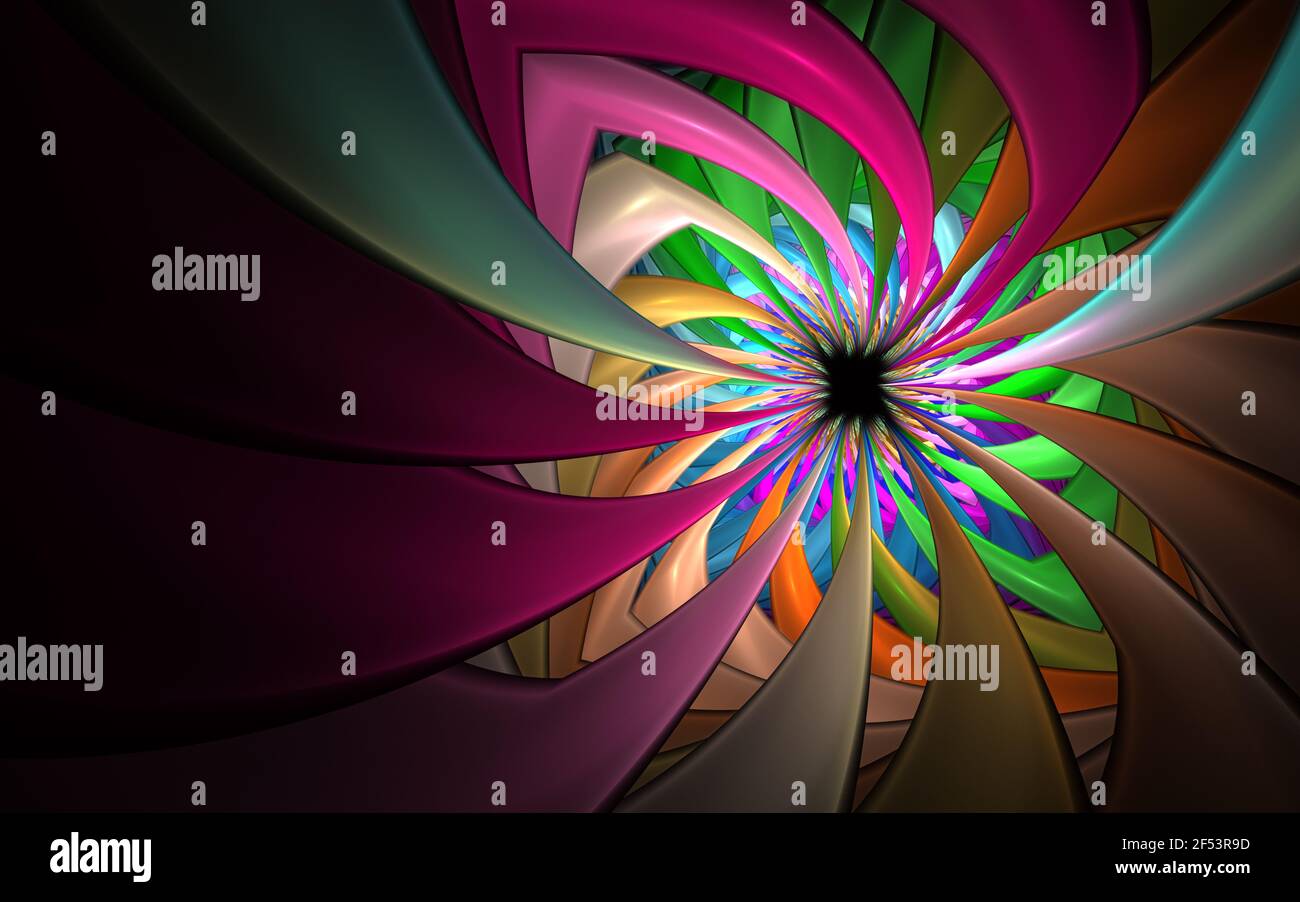 Exotic Flower of colorful ribbons. Fractal abstract daisy tape spiral ...