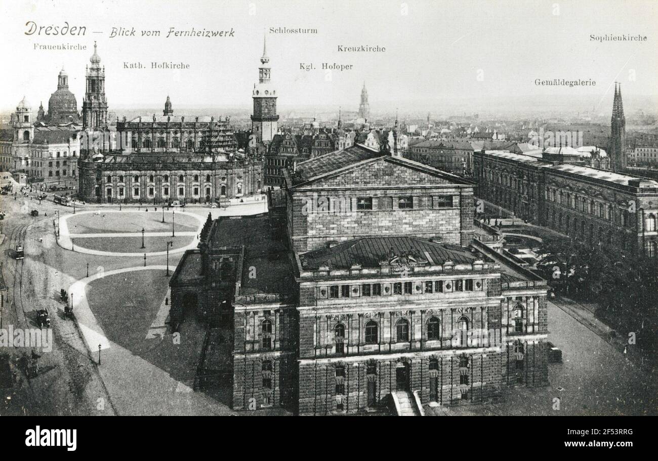 Dresden's old town. View from the district heating plant via the opera ...