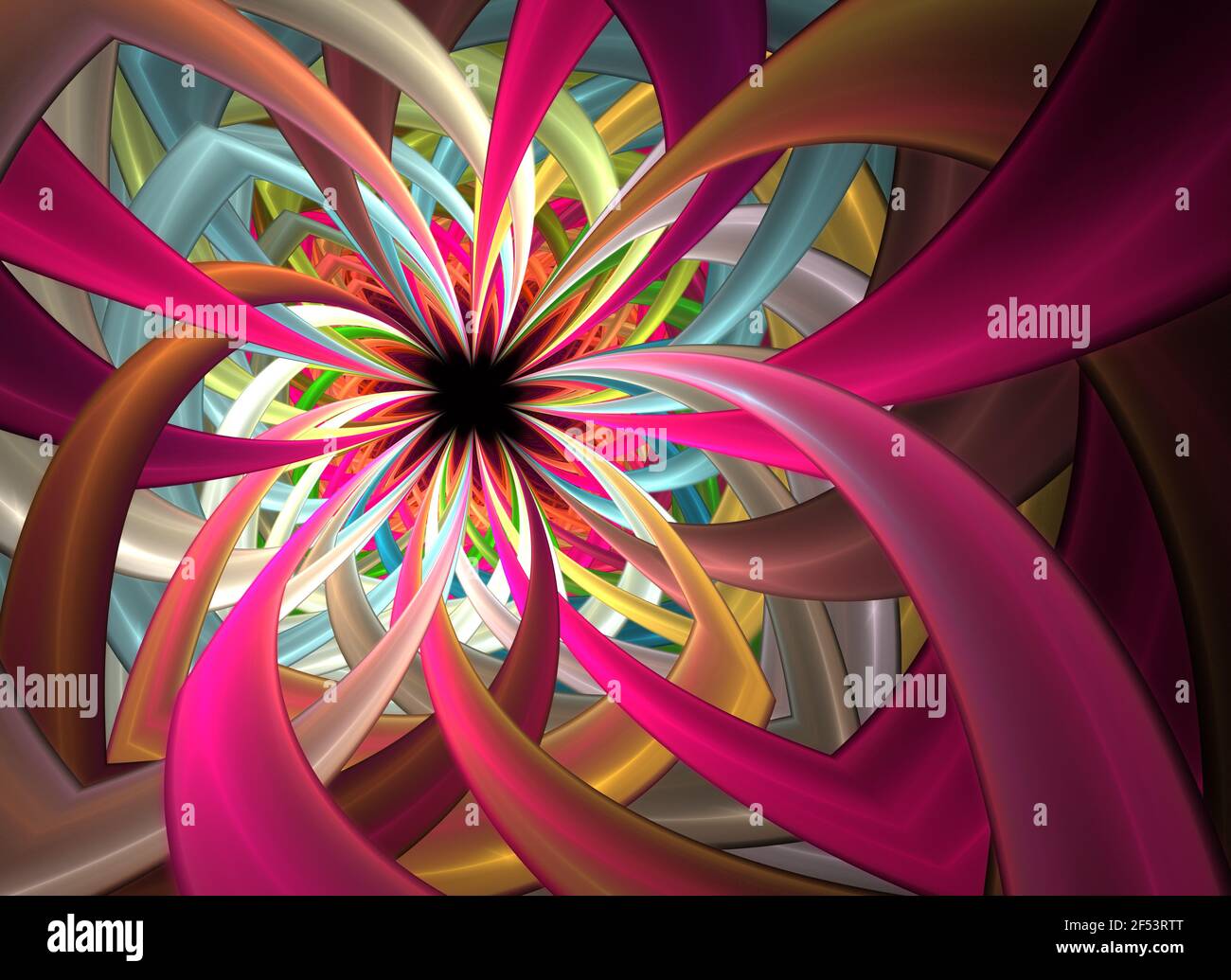 Exotic Flower of colorful ribbons. Fractal abstract daisy tape spiral ...