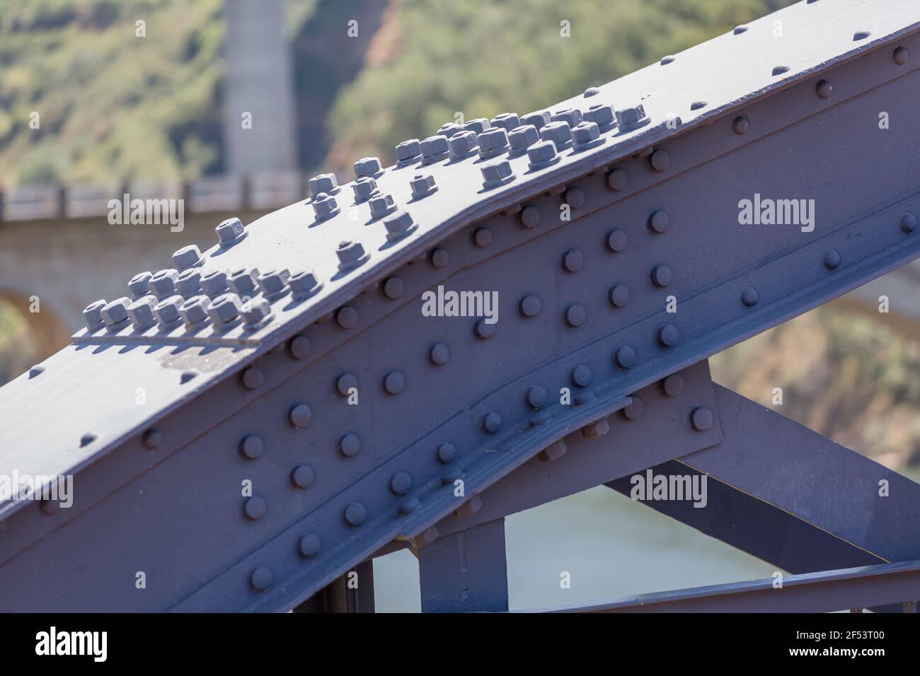 Detailed view of a metallic structure bridge, framework and truss Stock ...