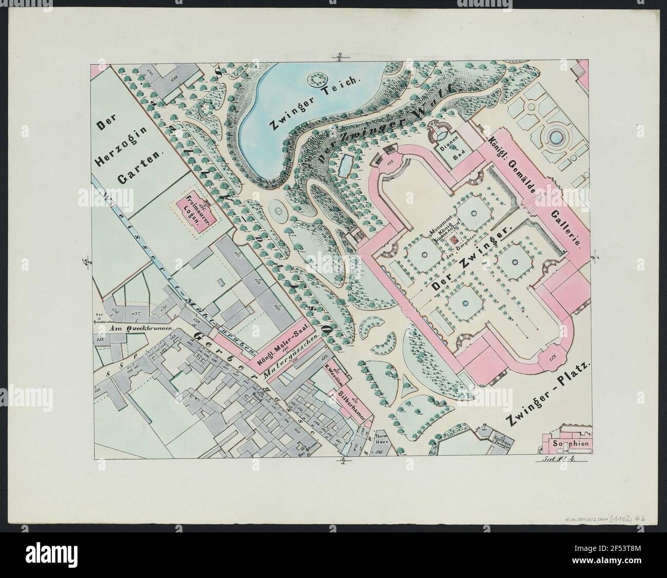City map of Dresden, 1: 840, lithograph, 1862-1870 Stock Photo - Alamy