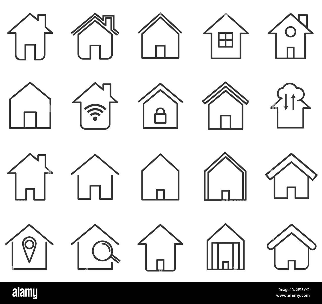 Set of home icon, Thin outline shape of house vector Stock Vector Image ...