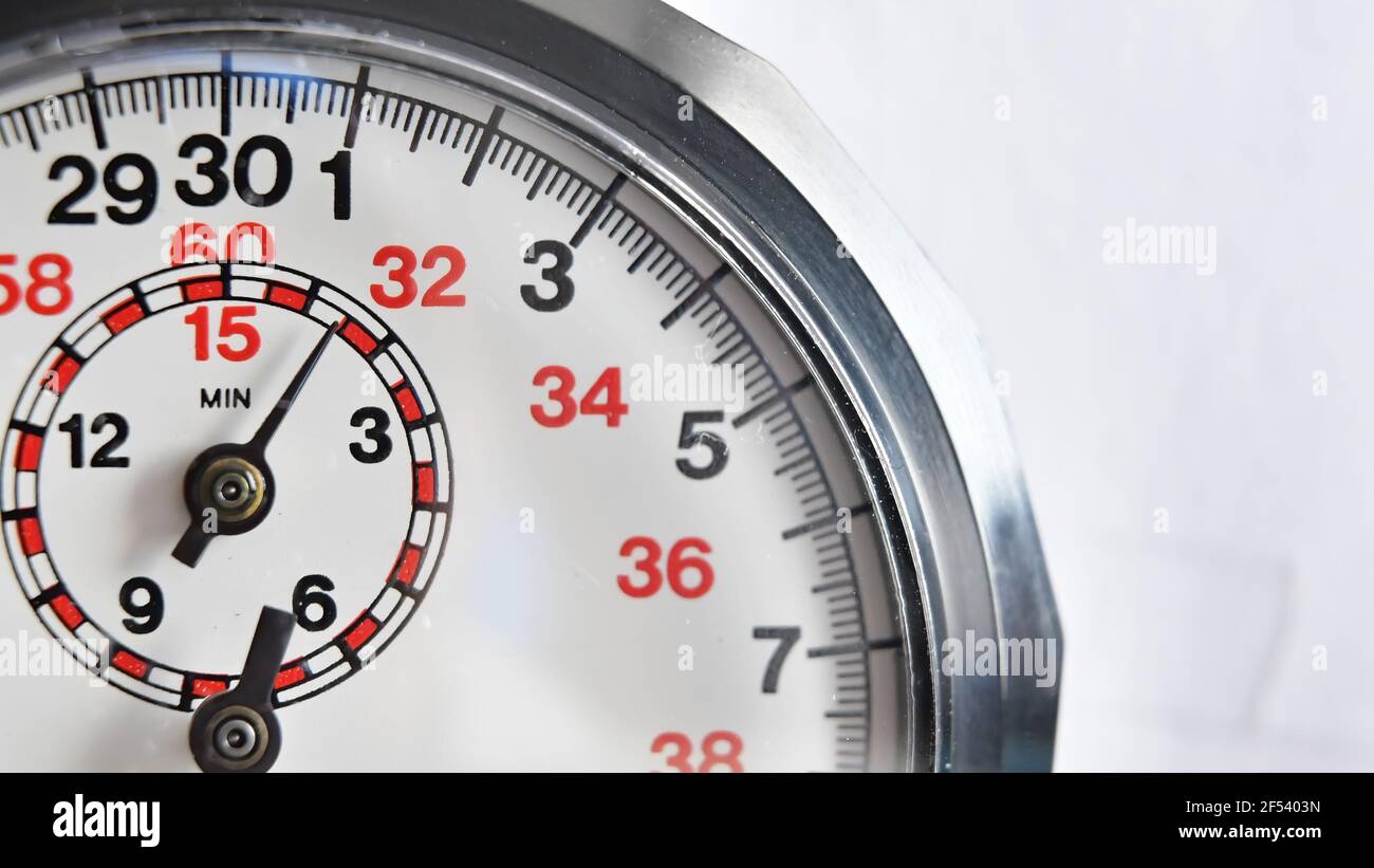 Macro photography stopwatch with black and red numbers Stock Photo - Alamy