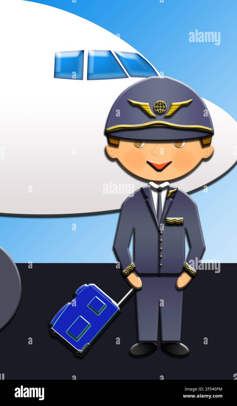 Cartoon of a cute Happy Airplane Pilot, in his uniform. This ...