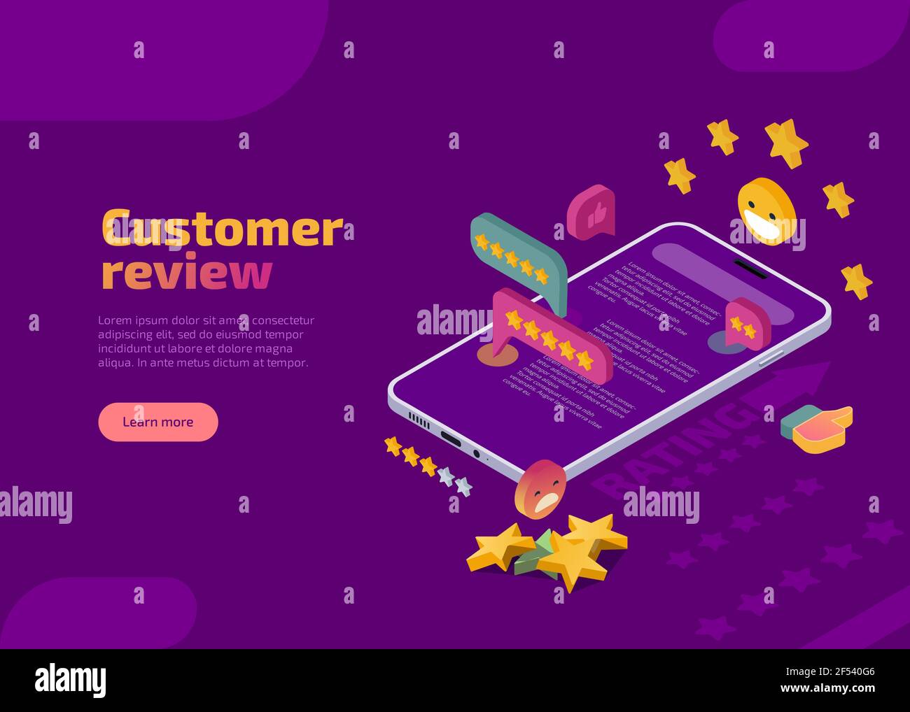 Customer review isometric landing page. Usability evaluation, feedback ...