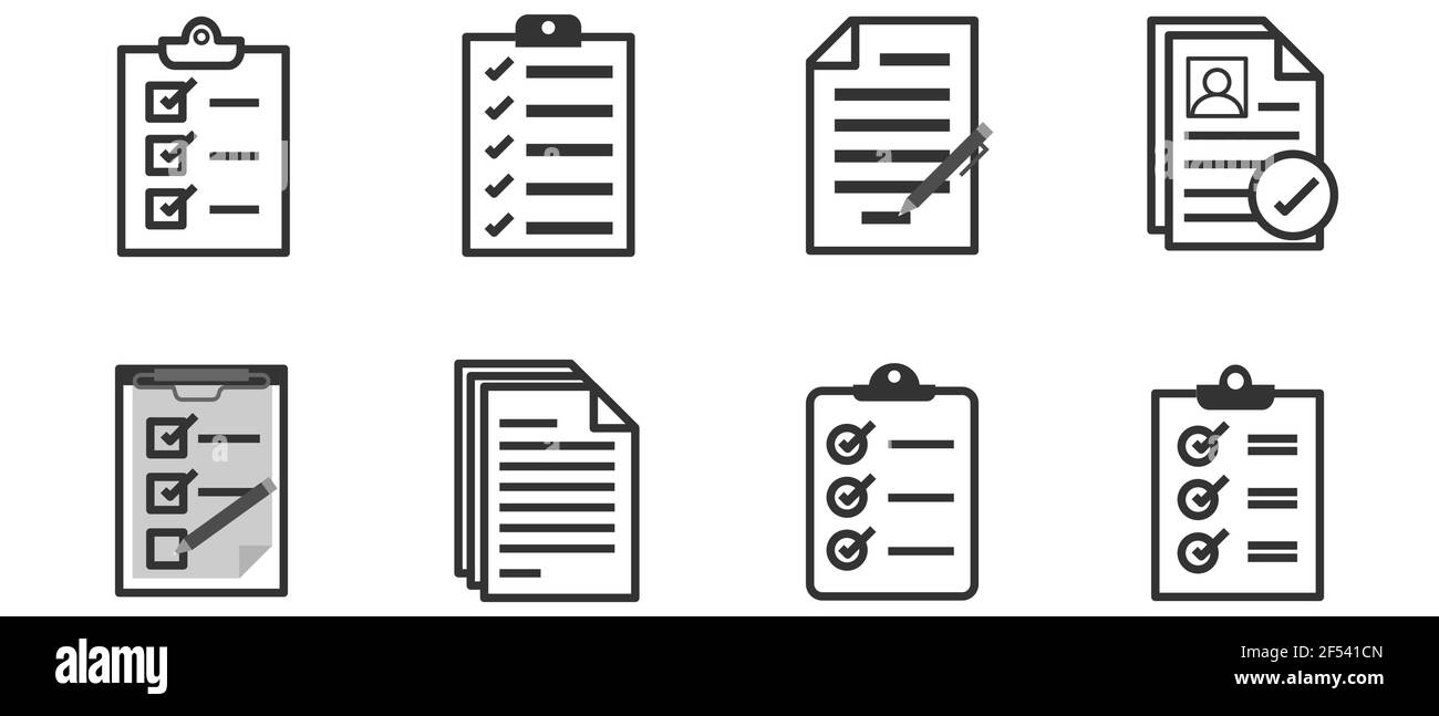 Set of record checklist paper to report. Business check and resume ...