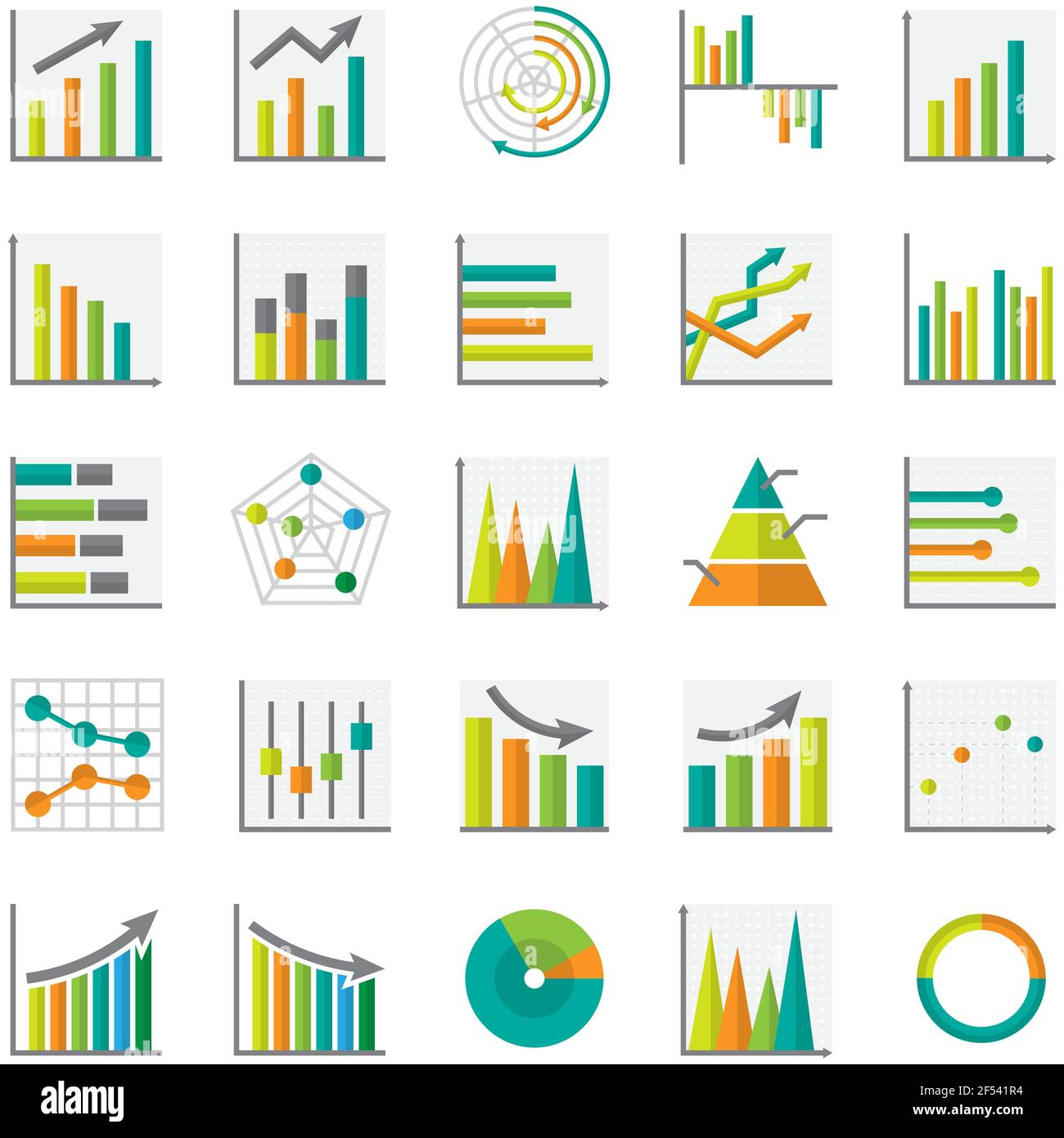 Set of chart for report icon. Variety flat icon vector illustration ...