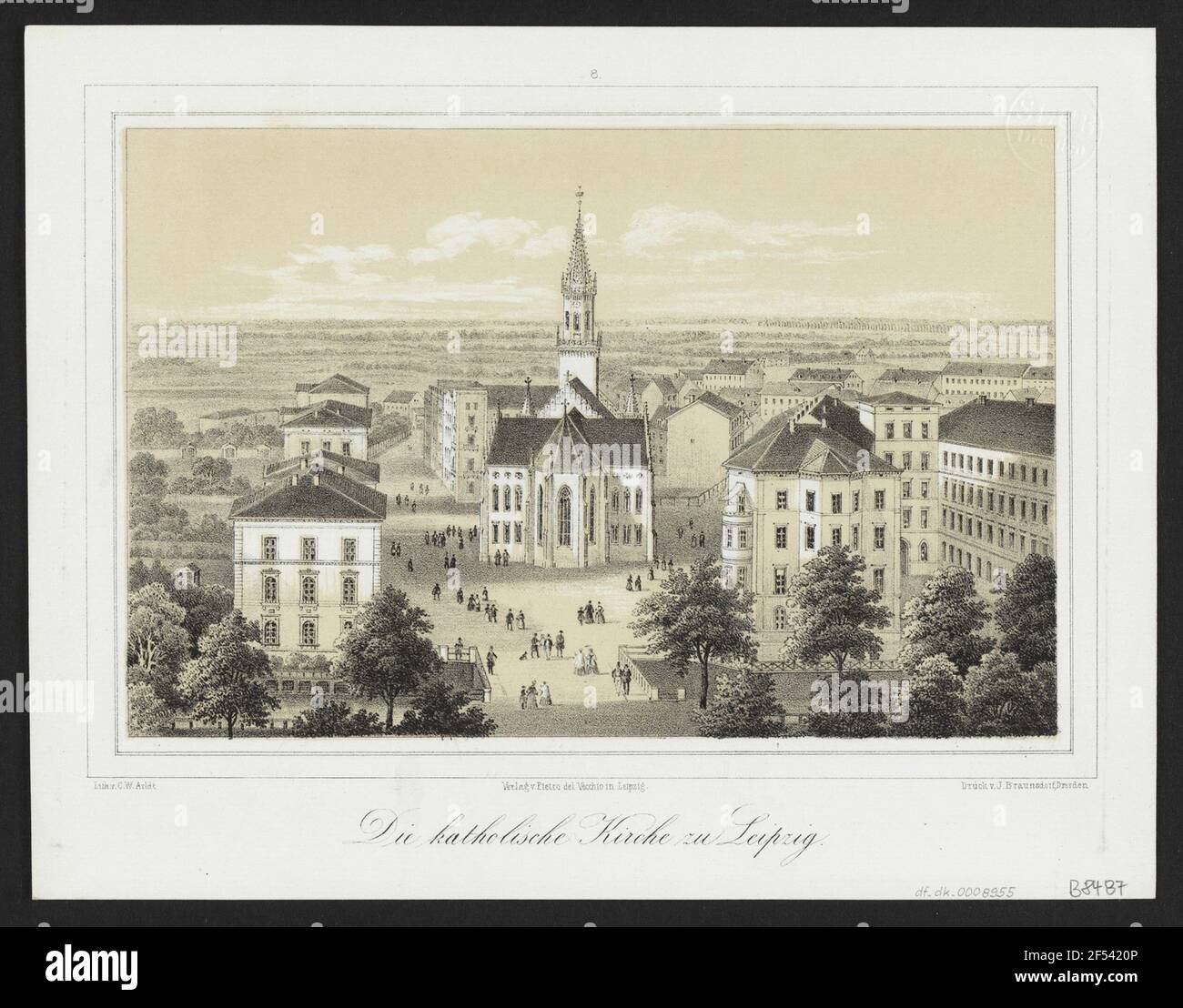 View of the Catholic Church in Leipzig, lithography, after 1847 Stock ...
