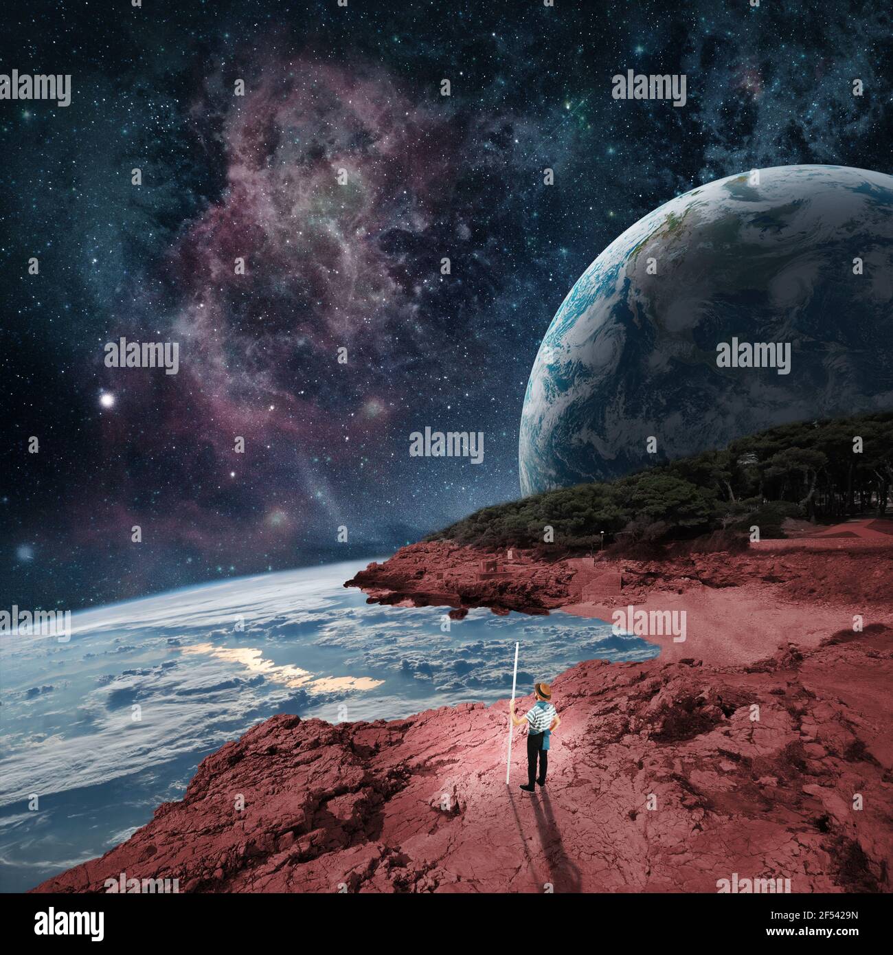 Modern design. Contemporary art collage. Concept of cosmos, outer space ...