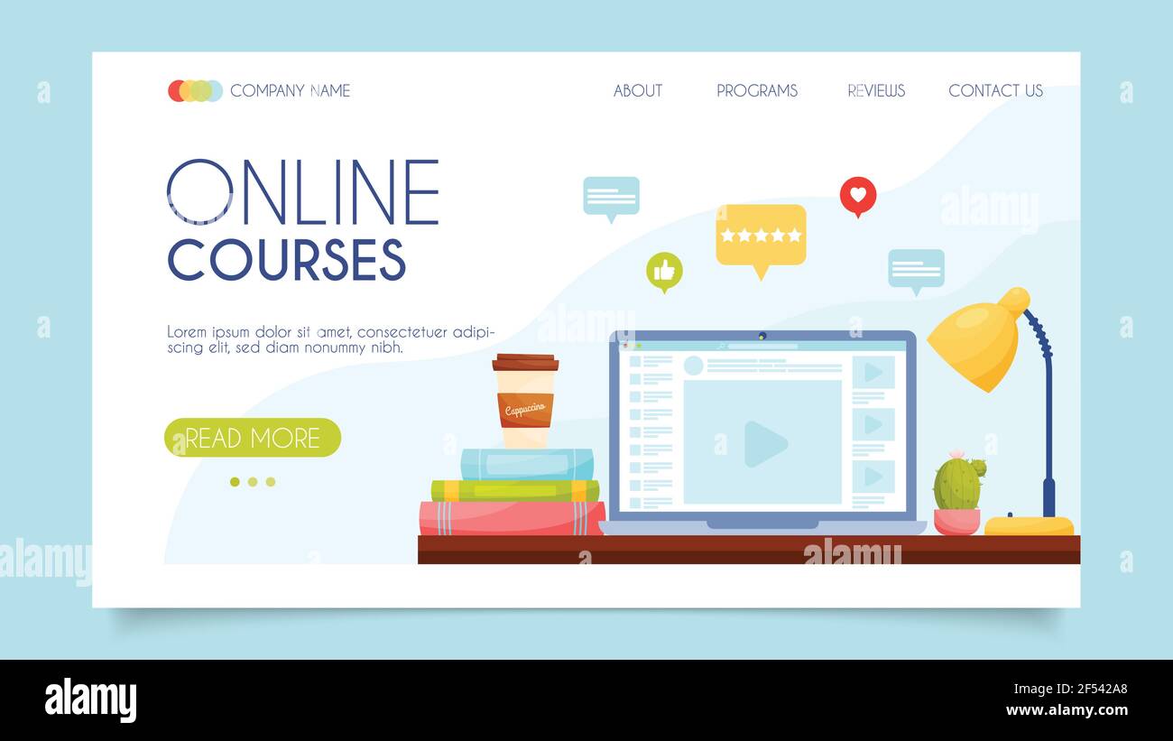 Online courses. Landing page concept. Flat design, vector illustration ...