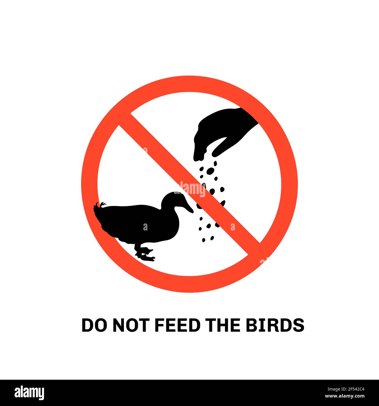 Prohibition sign with text do not feed the birds and hand silhouette ...