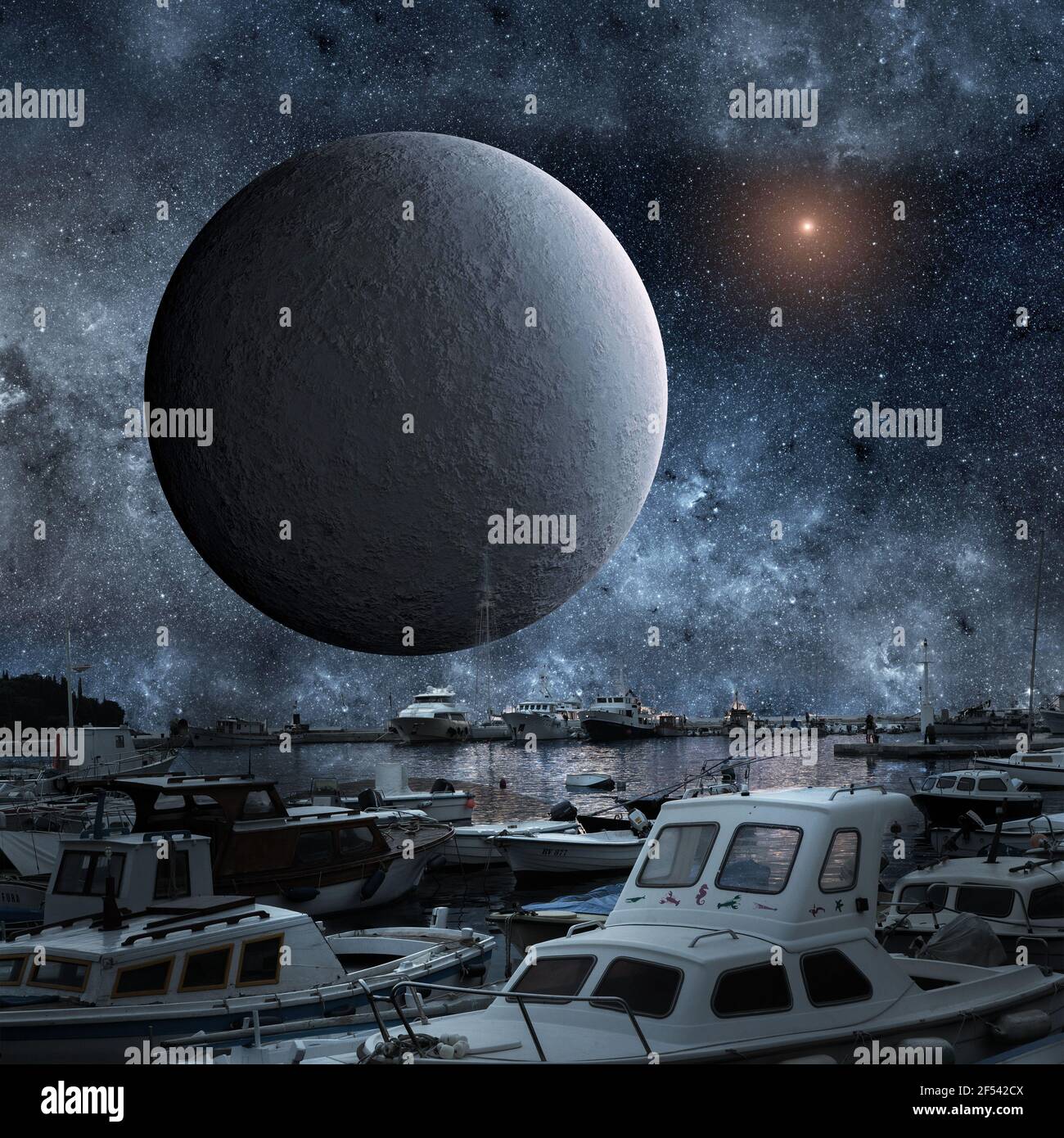 Modern design. Contemporary art collage. Concept of cosmos, outer space ...