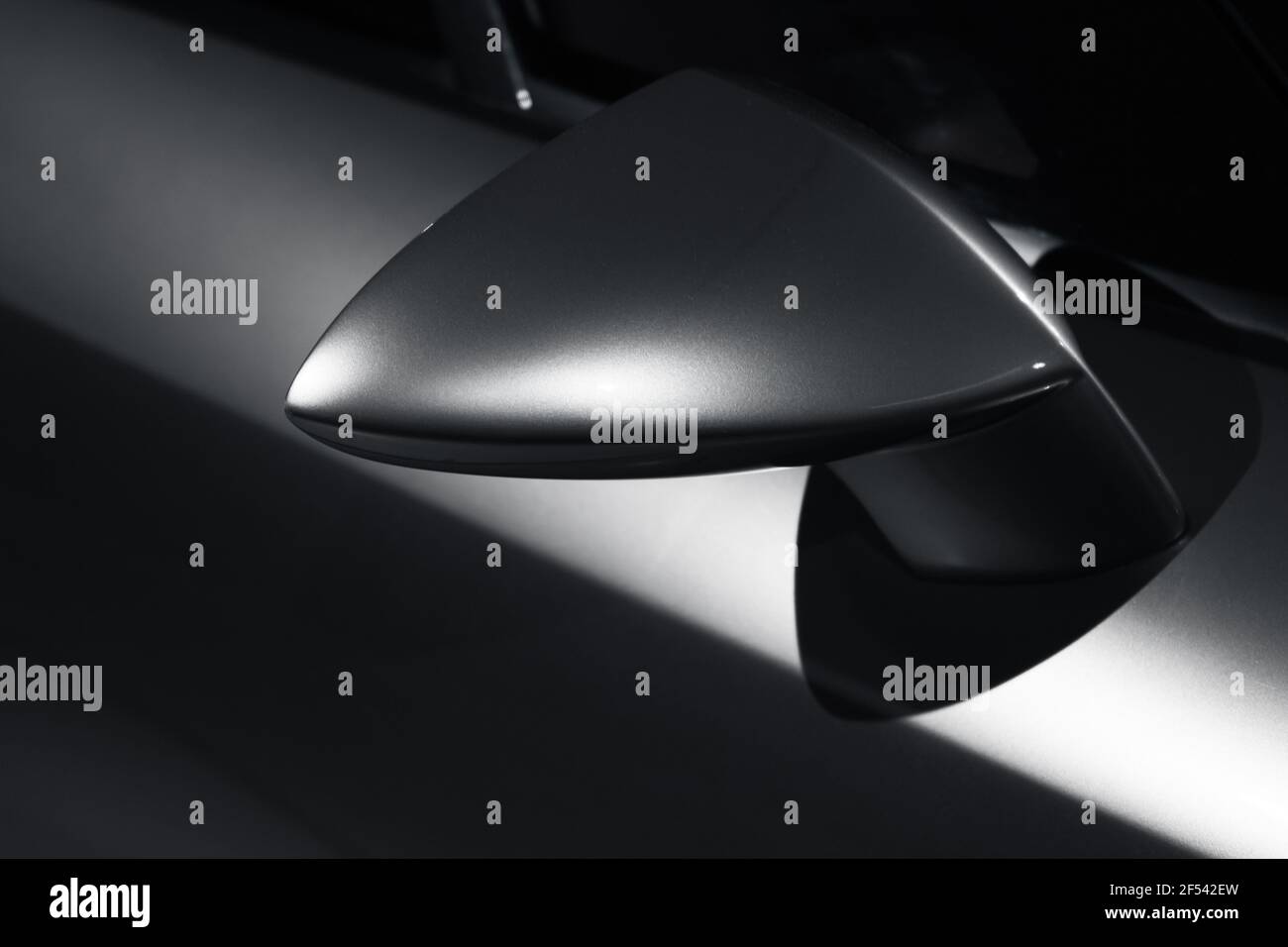 Gray metallic sports car mirror, close up photo, abstract modern car ...