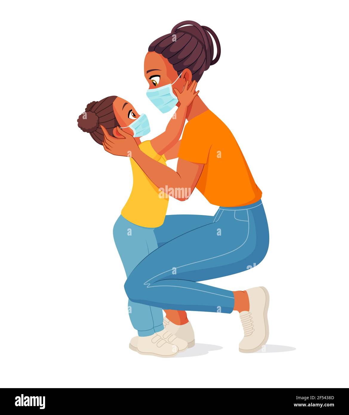 Mother and daughter in face masks. Isolated vector illustration Stock ...