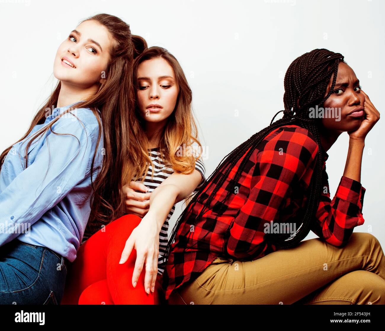 diverse multi nation girls group, teenage friends company cheerful ...